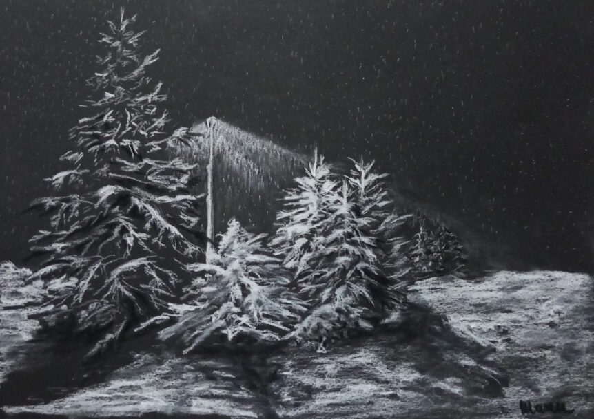 Snowing at night - Manu Fine Art